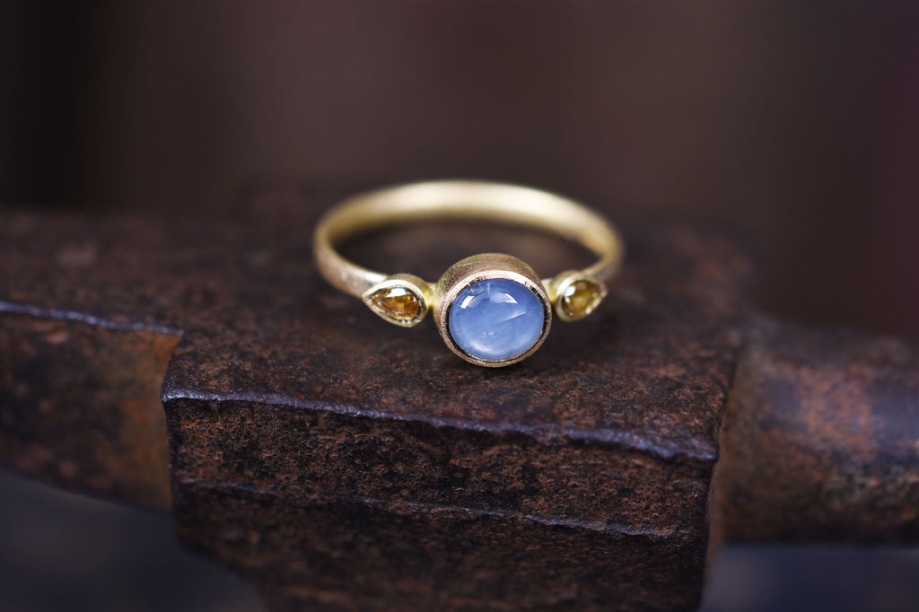 Star Sapphire and Diamond Three Stone Ring – Goodman Morris