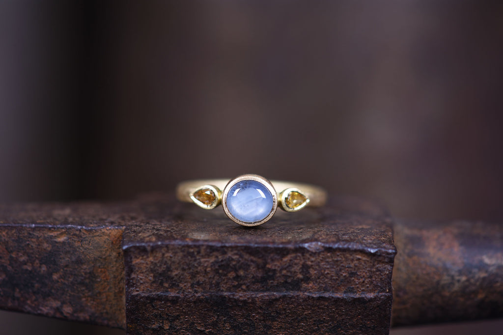 Star Sapphire and Diamond Three Stone Ring – Goodman Morris